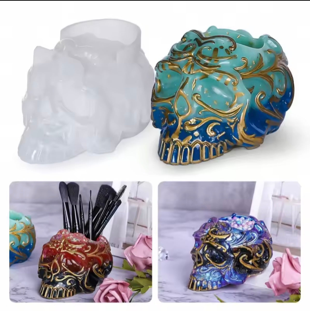 3D skull Pencil Holder Resin Mold – Phoenix